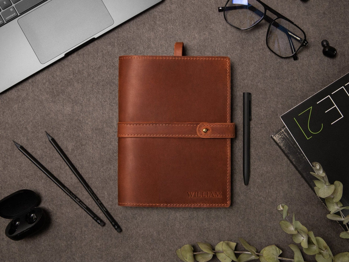 Vintage Leather Notebook Cover Personalized - St George Leather Shop